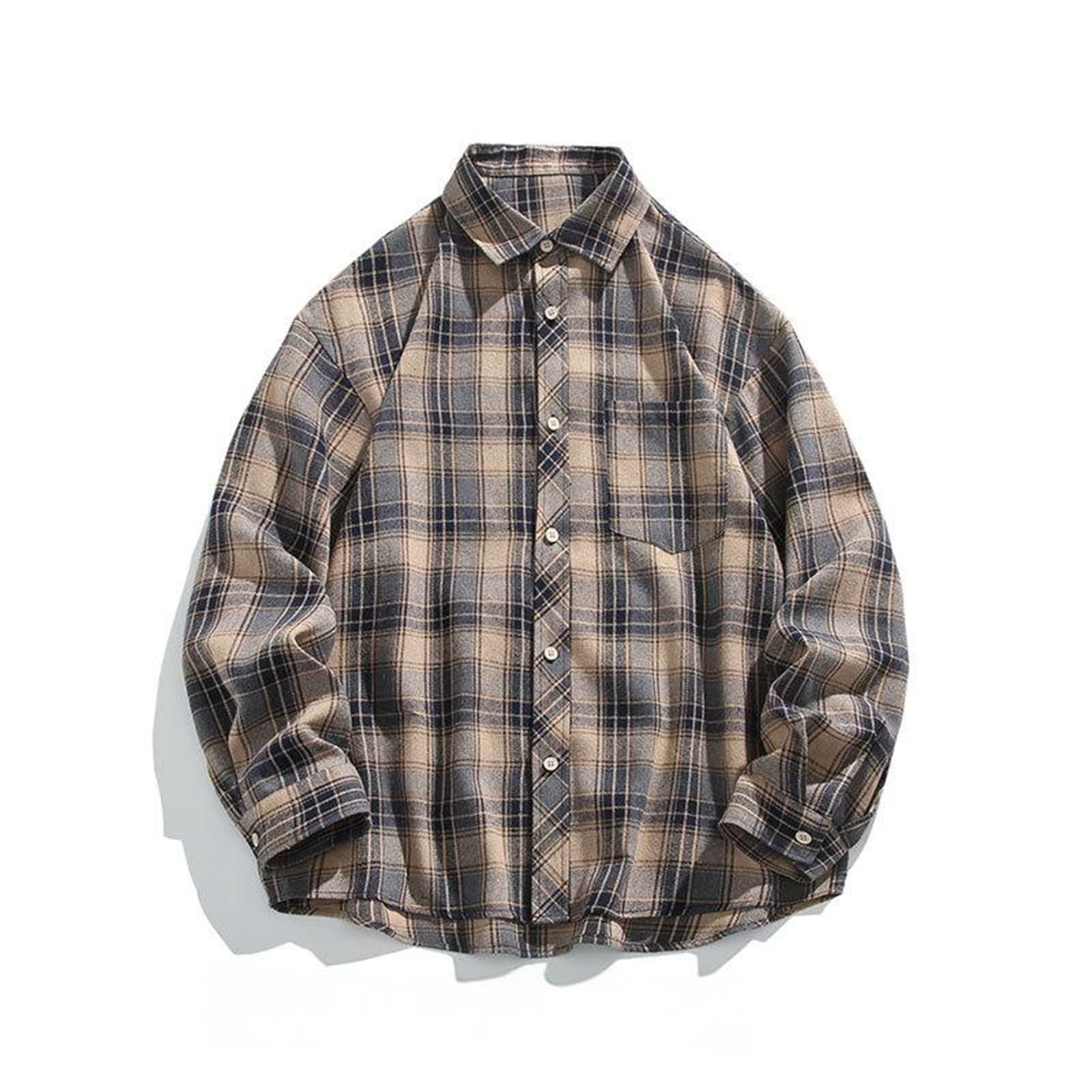 DAFPZW Mens Button Down Regular Fit Long Sleeve Plaid Flannel Casual ...