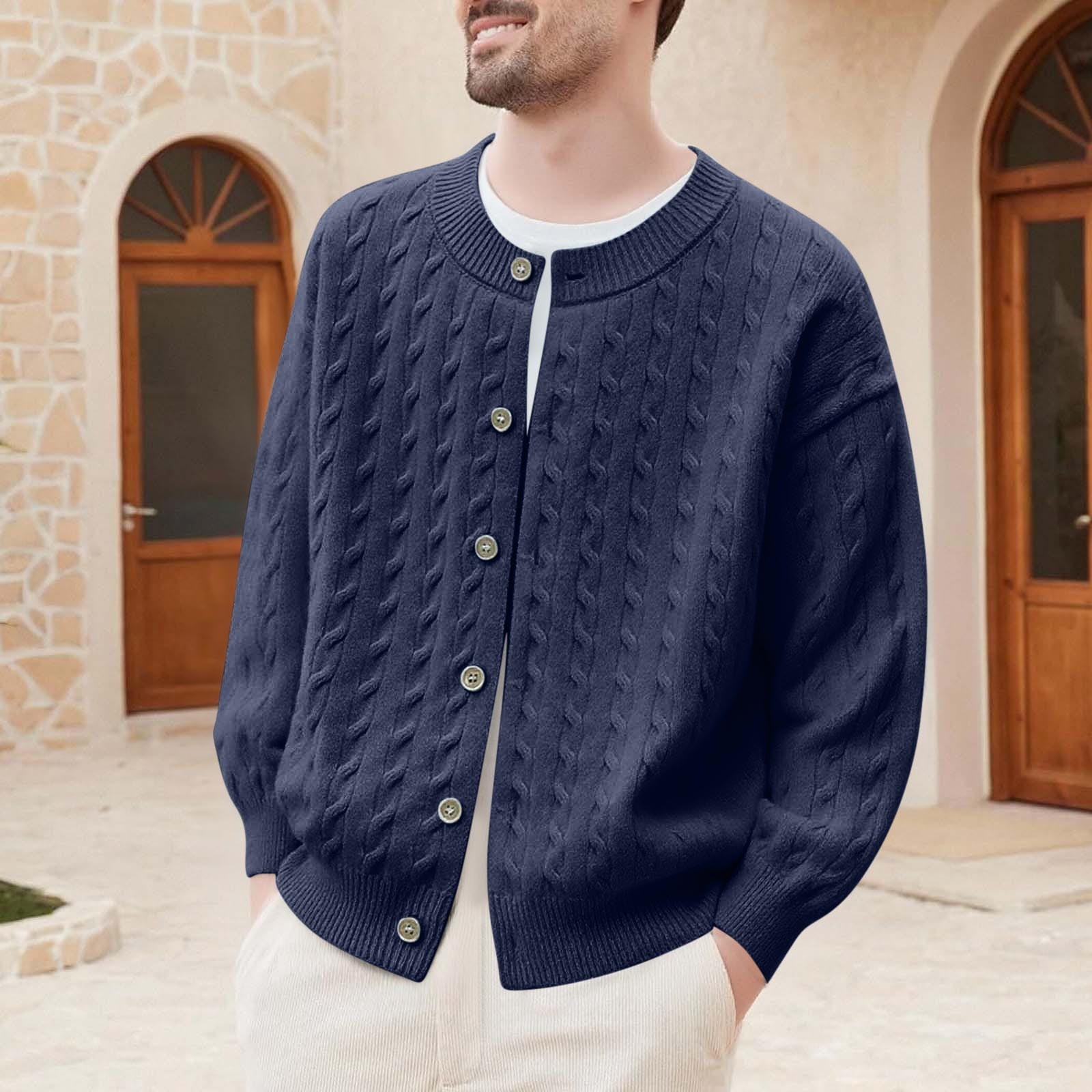 DAFPZW Mens Cardigan Sweaters Button Down Long Sleeve Crewneck Cable ...