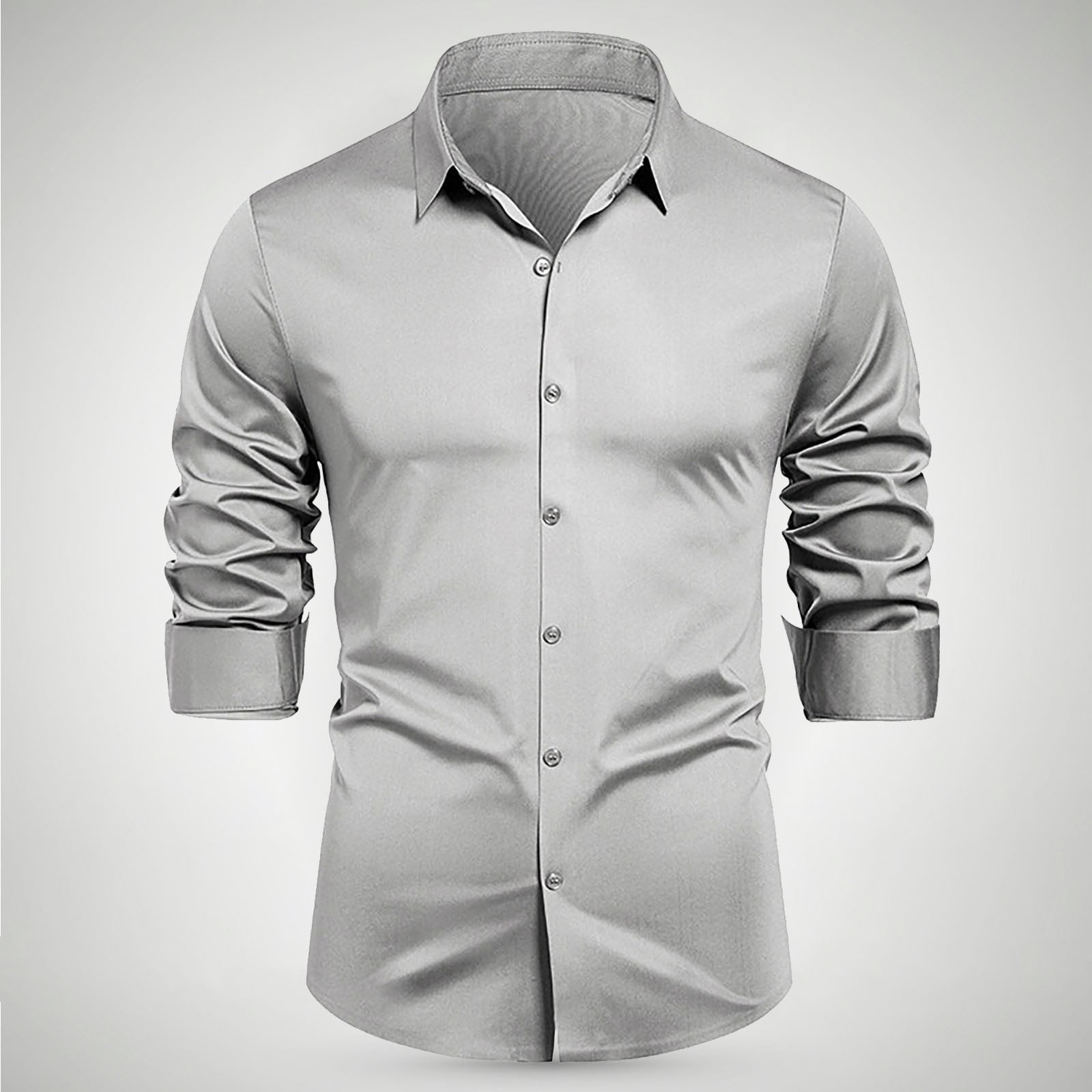 DAFPZW Mens Dress Shirt Wrinkle Free Regular Fit 4-Way Stretch Button ...