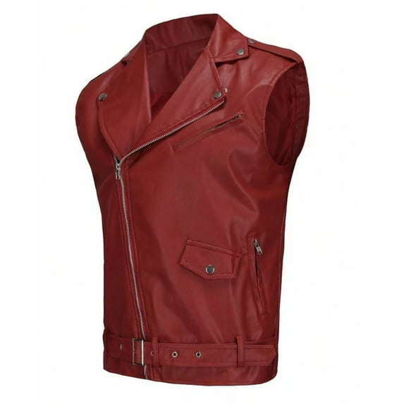 DAFPZW Mens Faux Leather PU Biker Punk Vest Zippers Slim Fit Sleeveless ...