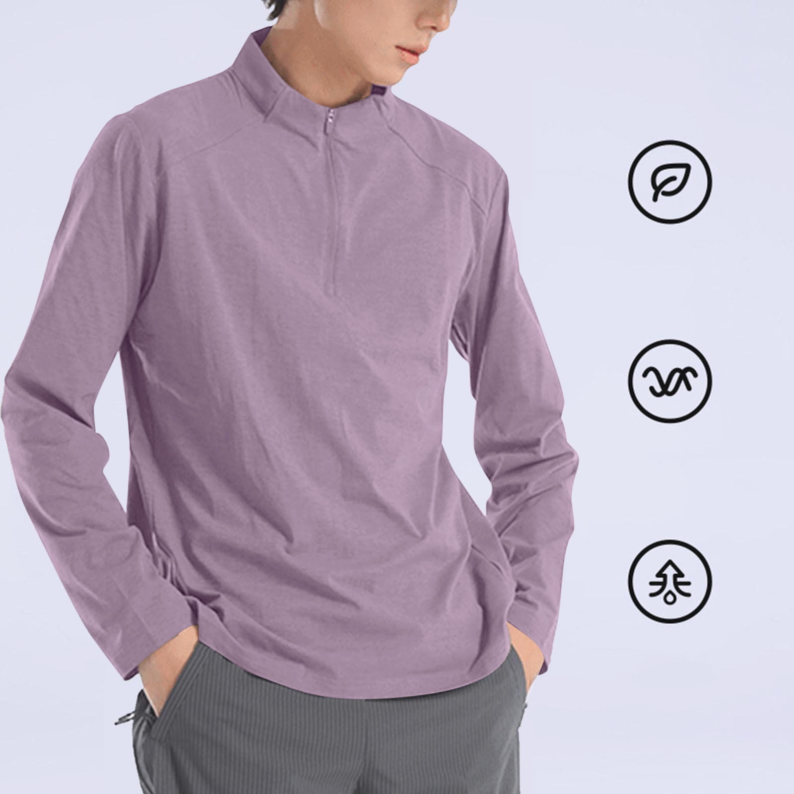 DAFPZW Mens Long Sleeve Shirt, Fashion Mock Neck Button Collar Running ...