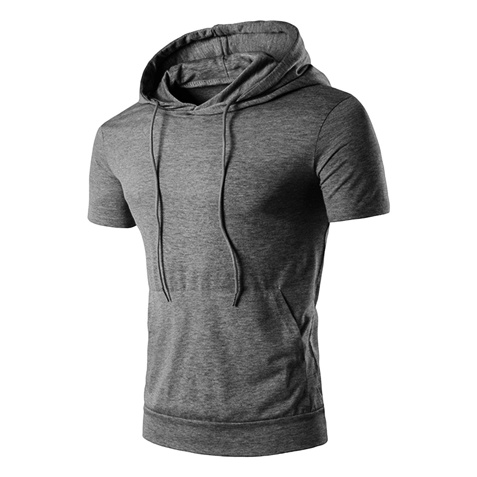 DAFPZW Mens Short Sleeve Hoodies Workout Muscle Gym Hooded T-Shirts ...