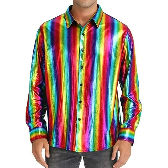 DAFPZW Metallic Shirts for Men's Shiny Printed Button Down Party 70s ...