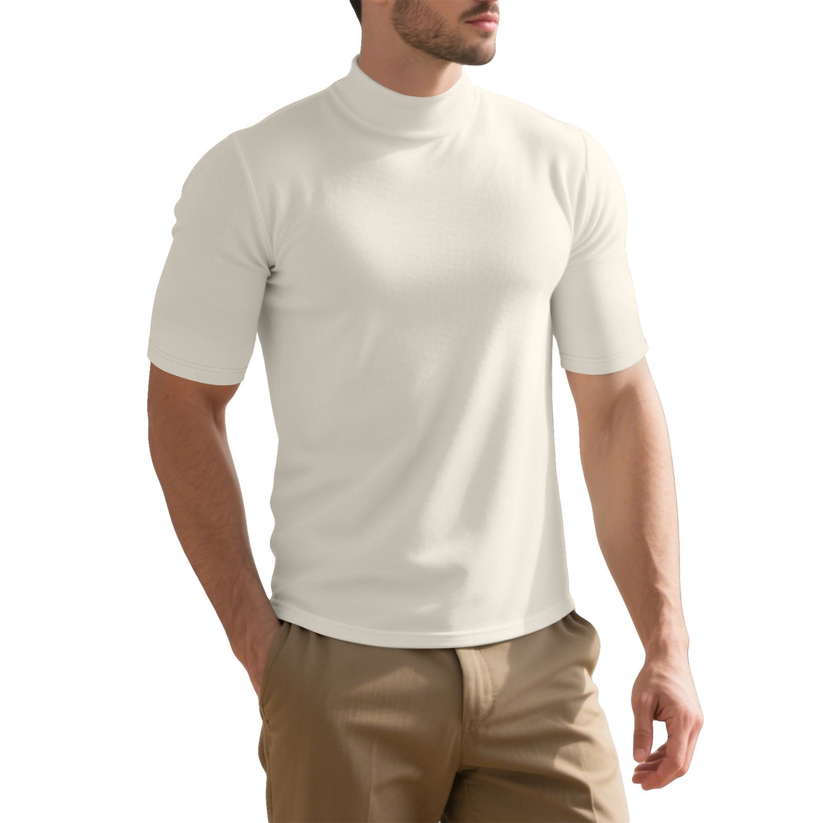 DAFPZW Mock Neck Shirts for Men Short Sleeve Slim Fit Casual Basic Tee ...