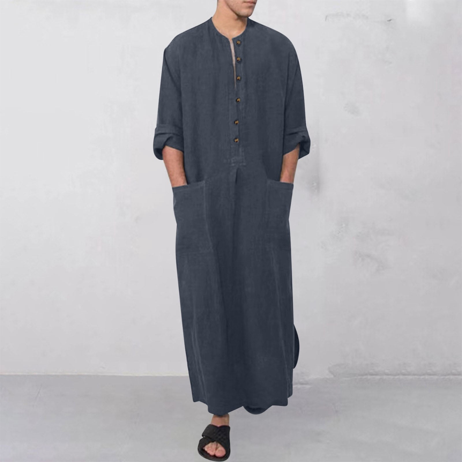DAFPZW Muslim Thobe for Men V-Neck Cotton Lightweight Kaftan, Summer ...