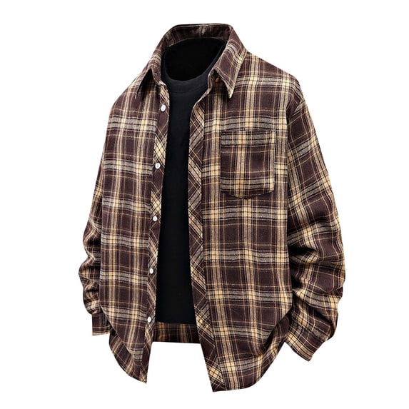 DAFPZW Open Front Jackets for Men Long Sleeve Plaid Casual Lapel ...