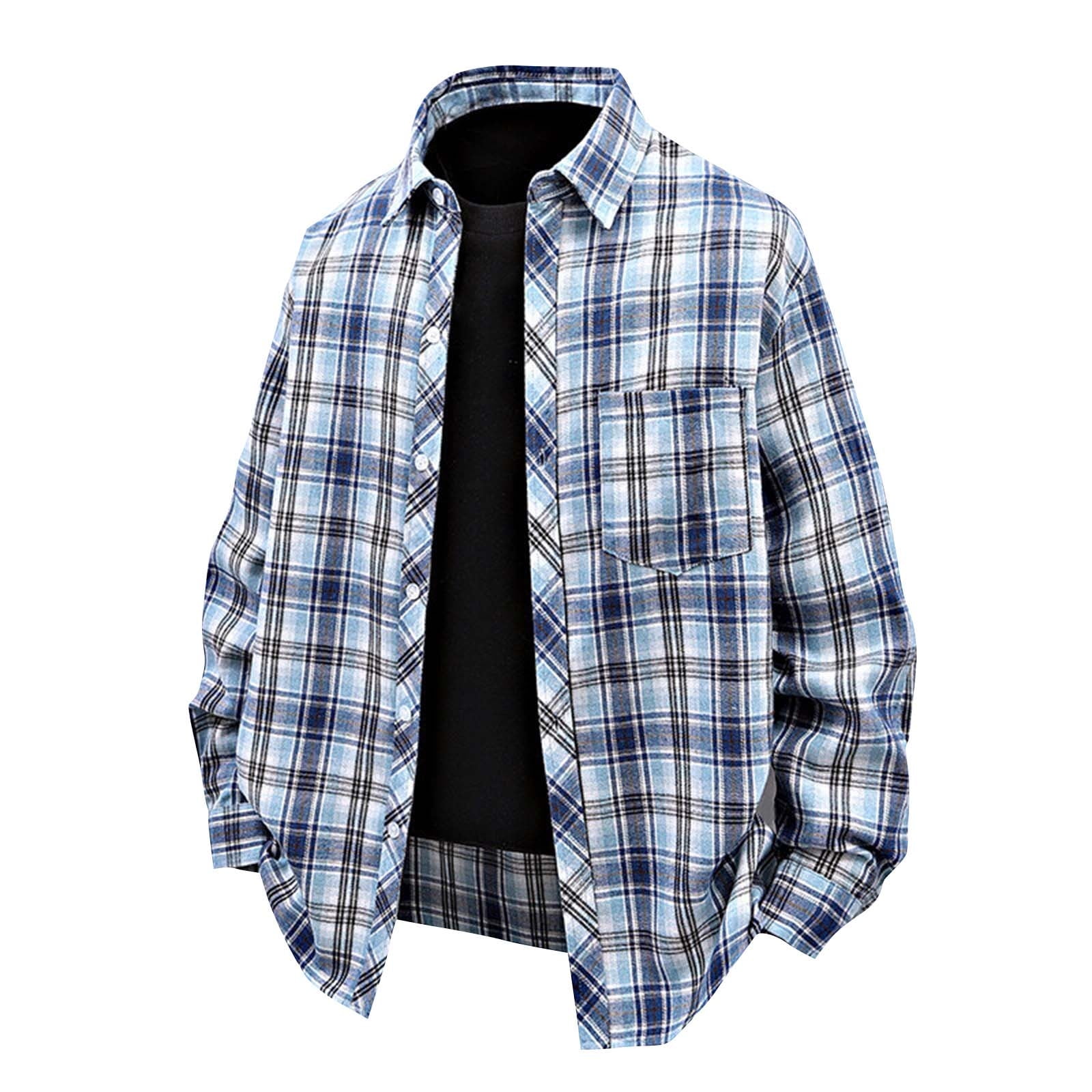 DAFPZW Open Front Jackets for Men Long Sleeve Plaid Casual Lapel ...