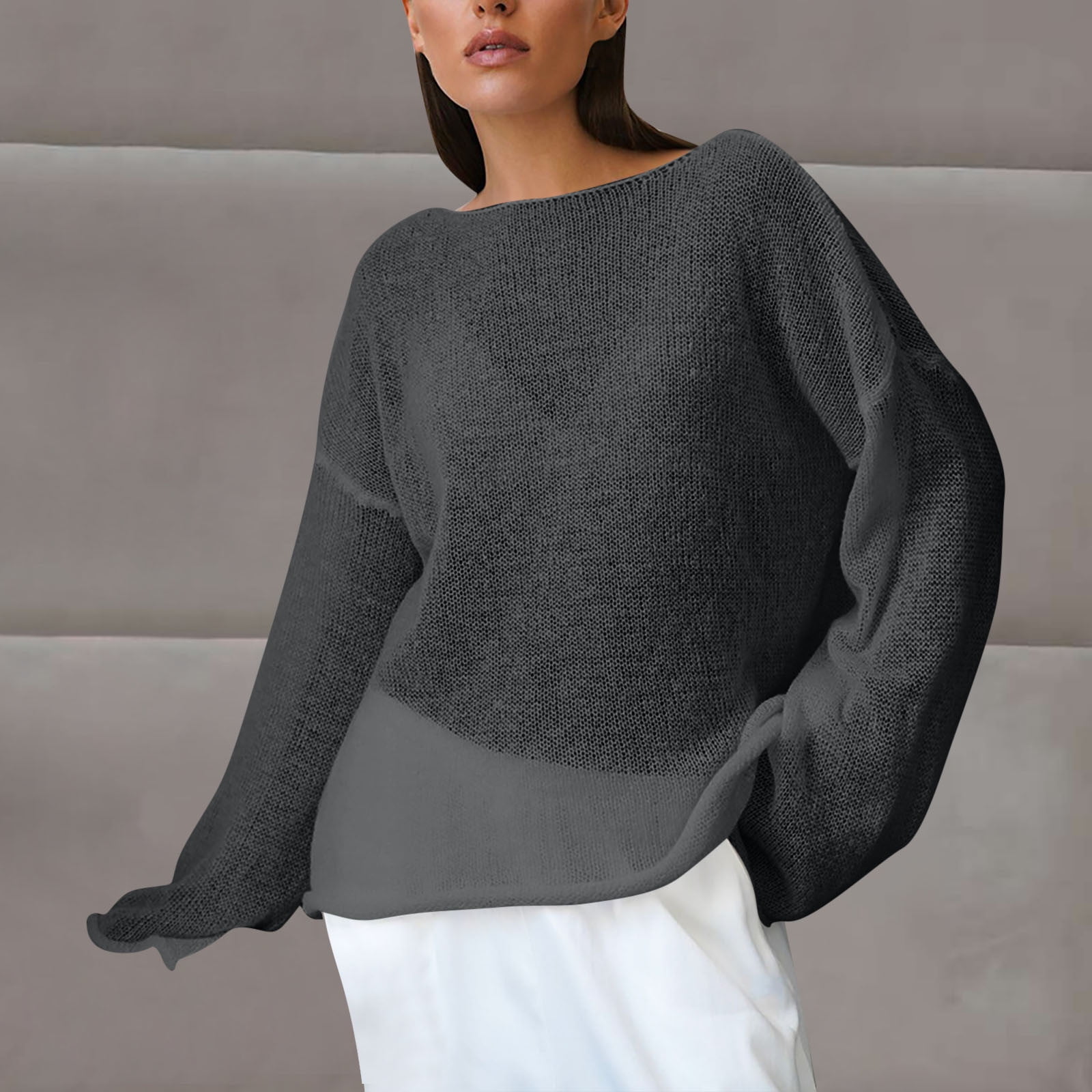 DAFPZW Oversized Shirts for Women See Through Sheer Long Sleeve Pullover Tops Y2K Summer Loose ...