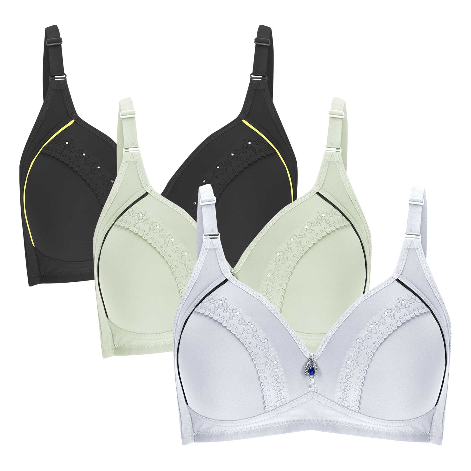 Pack of 3 Womens Embroidered Glossy Everyday Bras Seamless Wire Free ...