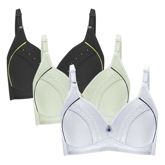Pack of 3 Womens Embroidered Glossy Everyday Bras Seamless Wire Free ...