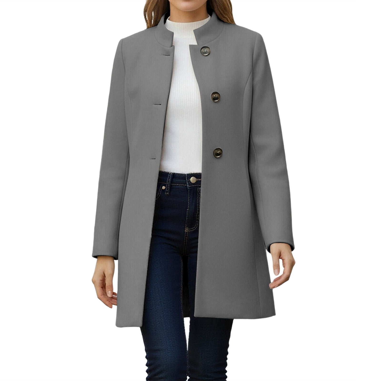 DAFPZW Pea Coats for Women Elegant Single Breasted Long Sleeve Casual ...