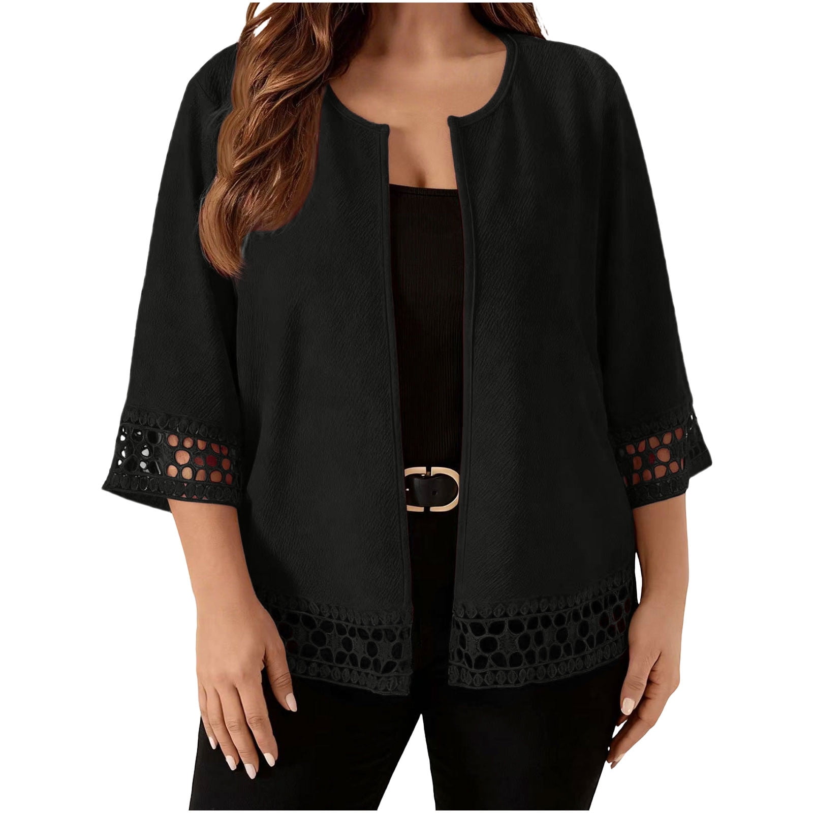 DAFPZW Plus Size Lace Cardigans for Women Open Front 3/4 Sleeve Crew ...