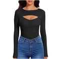 DAFPZW Sexy Cut Out Long Sleeve Tops for Women, Round Neck Ribbed Knit ...