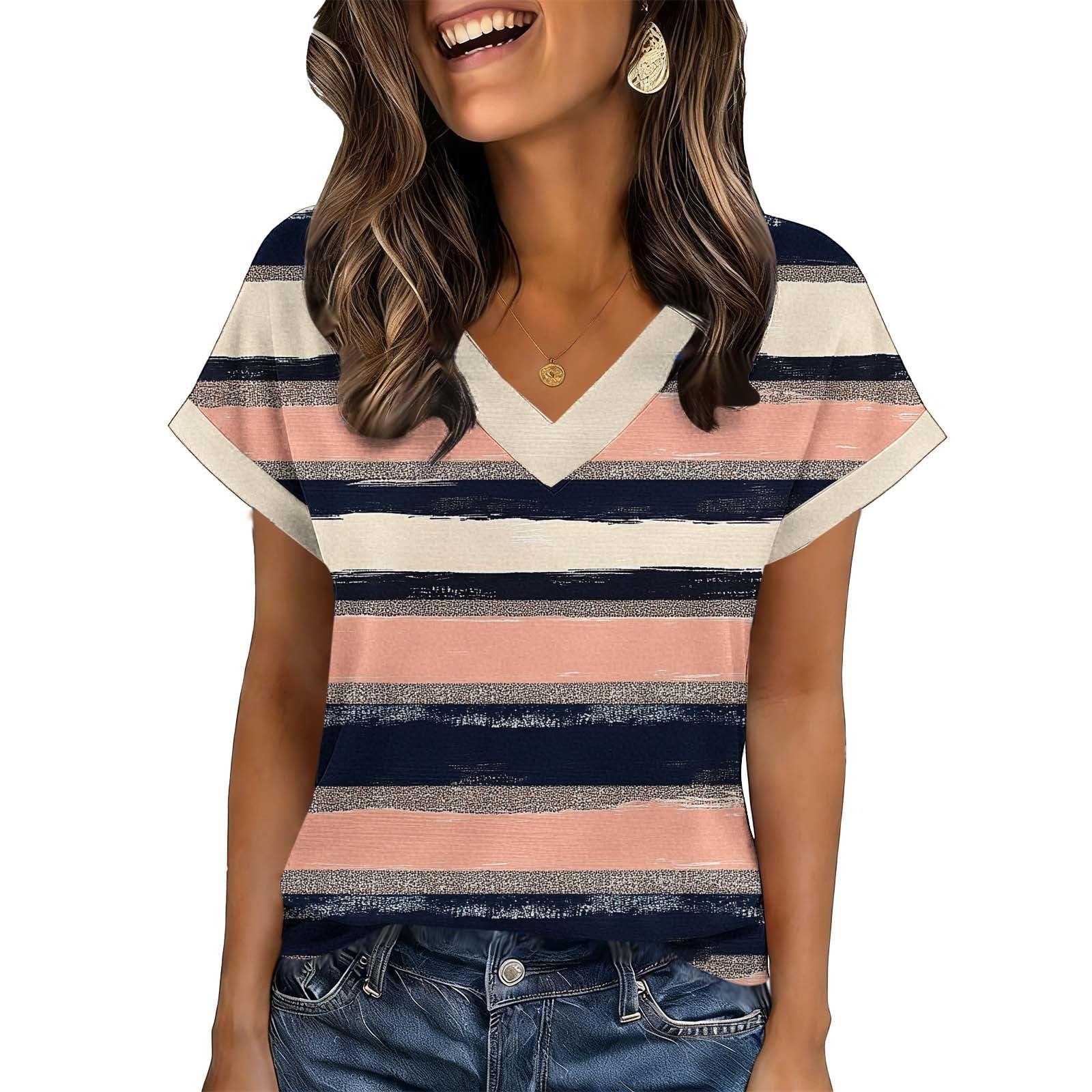 DAFPZW Short Sleeve V-Neck Tees Womens Tops Floral Beach Vacation ...