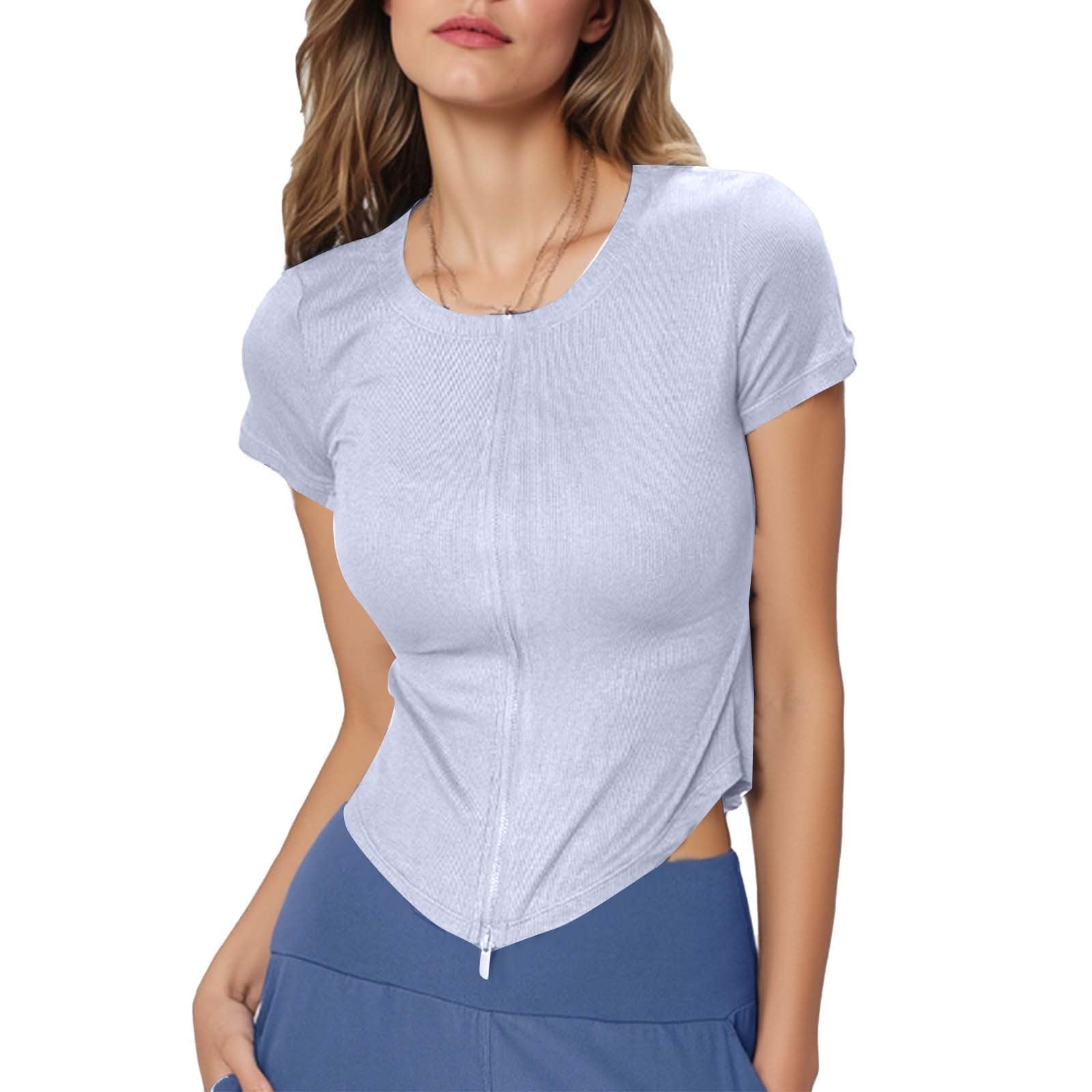 DAFPZW Sport Shirt for Women Two Way Zipper Irregular Hem Slim Fit Yoga ...