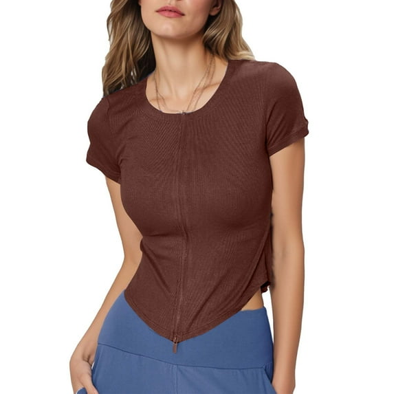 DAFPZW Sport Shirt for Women Two Way Zipper Irregular Hem Slim Fit Yoga ...