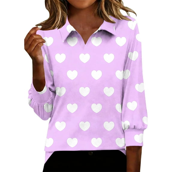 DAFPZW Valentine's Day Love Print Shirt for Women Casual 3/4 Sleeve ...