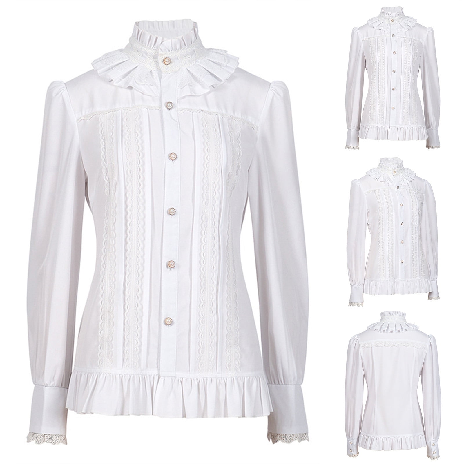 DAFPZW Victorian Gothic Pirate Blouse Renaissance Steampunk Long Sleeve ...