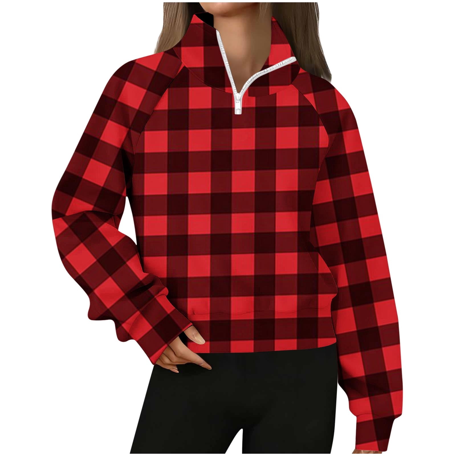 DAFPZW Women Quarter Zip Sweatshirts Polka Dot Long Sleeve Stand Collar ...
