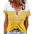 DAFPZW Women Vintage V-Neck Shirts Color Block Stripe Print T-Shirt ...