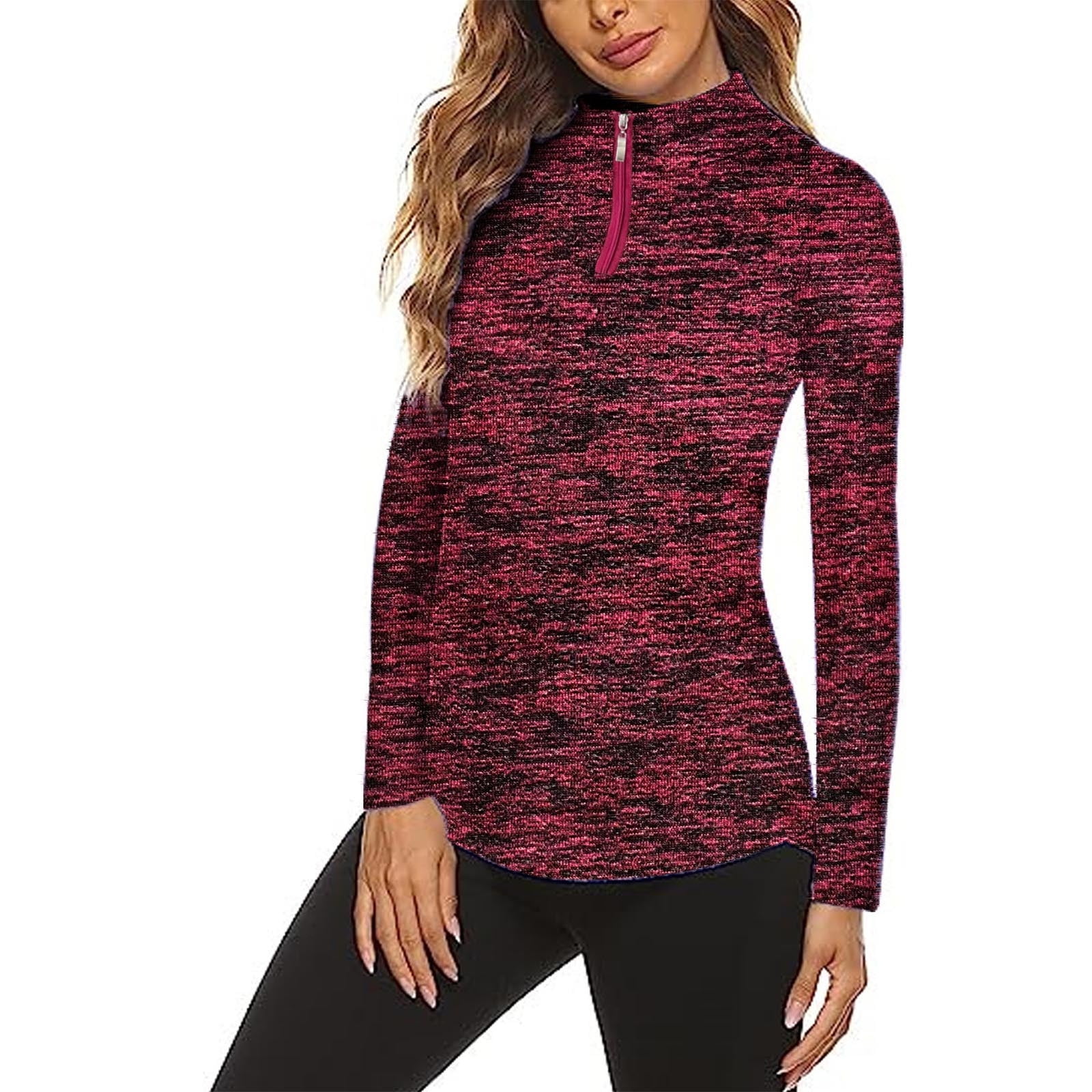 DAFPZW Women's Athletic Shirt Long Sleeve Lapel Neck Zip Workout Top ...