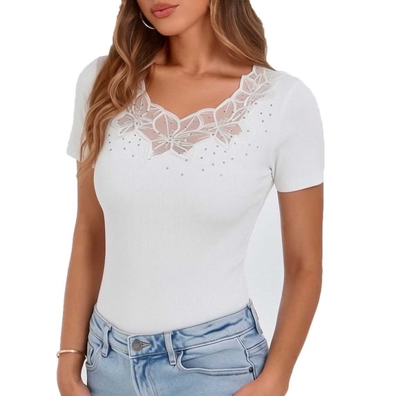 DAFPZW Women's Crew Neck Elegant Slim Fitted T-Shirt Summer Short ...