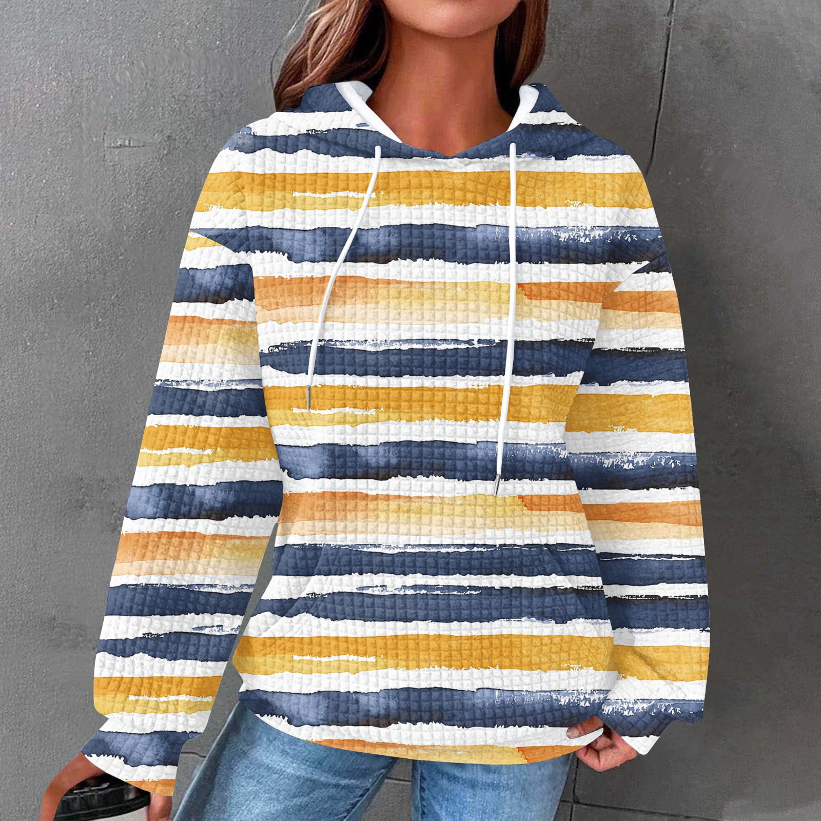 DAFPZW Women's Gradient Color Block Long Sleeve Knitted Hoodie ...