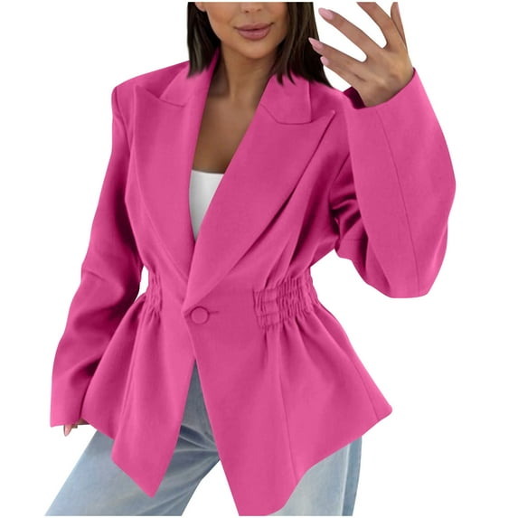 DAFPZW Women's Long Sleeve Blazer Single Button Solid Color Business ...