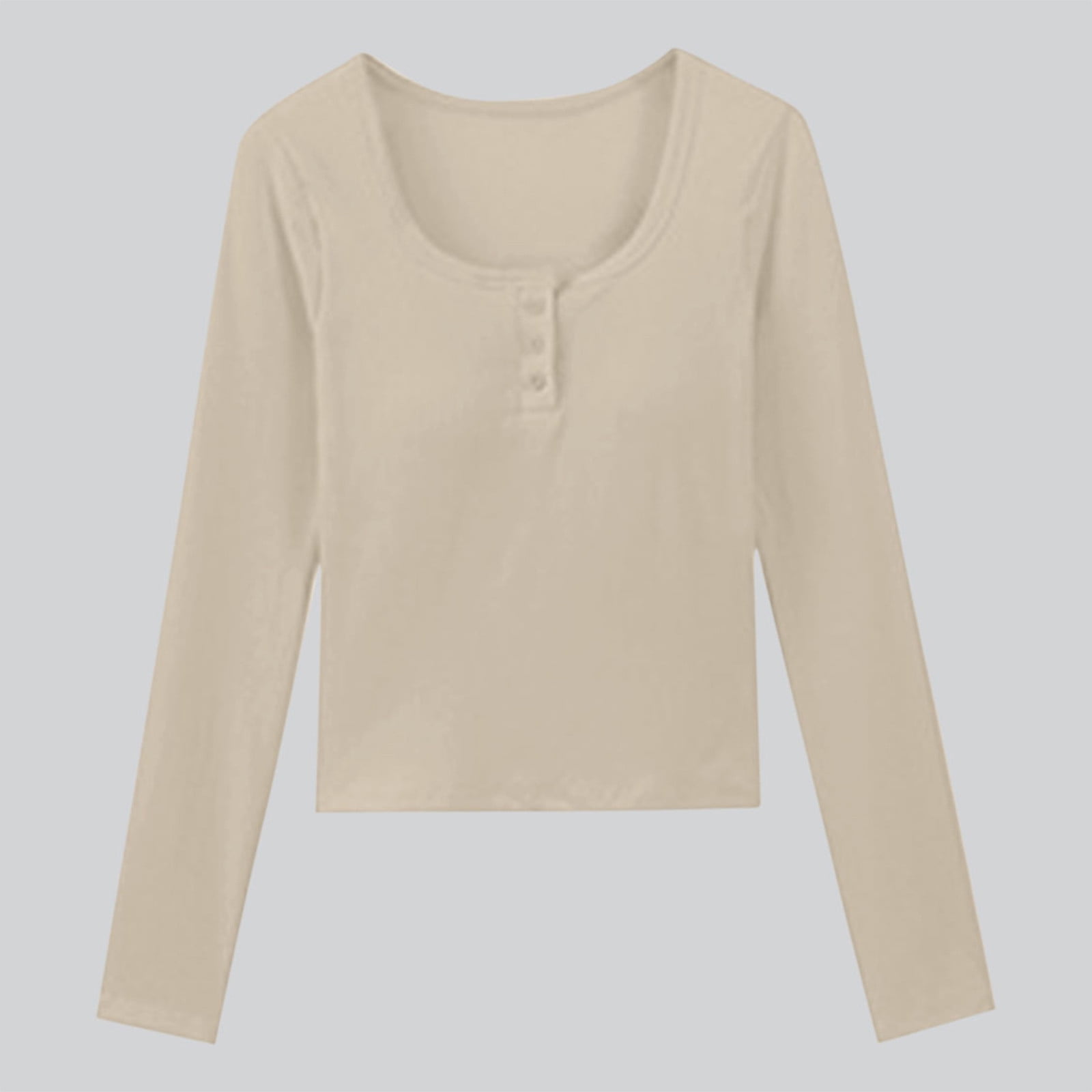 DAFPZW Women's Long Sleeve Shirts Thermal Tops Crew Neck Button Built ...