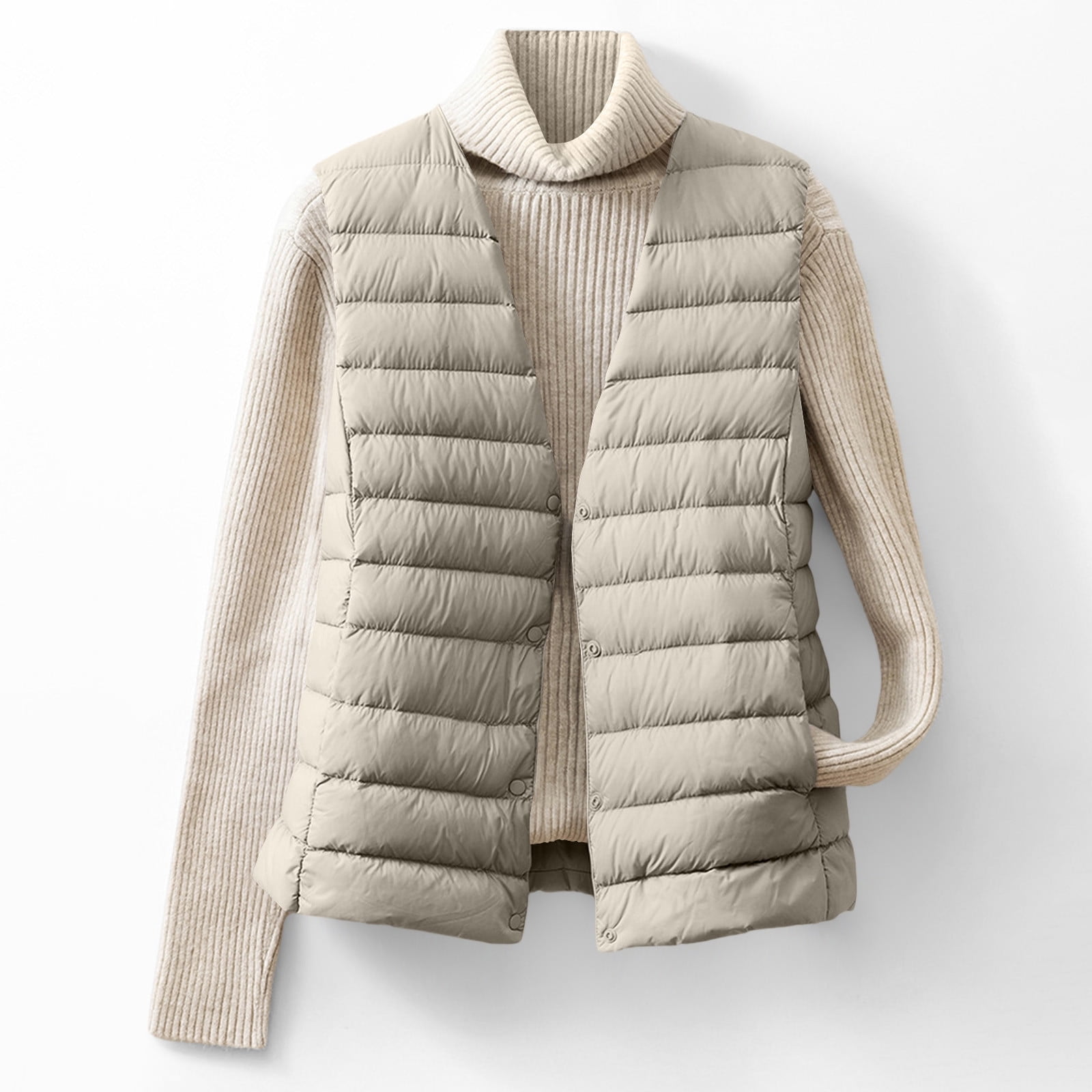 DAFPZW Women's Puffer Vest Lightweight Button V-Neck Pockets Puffy ...