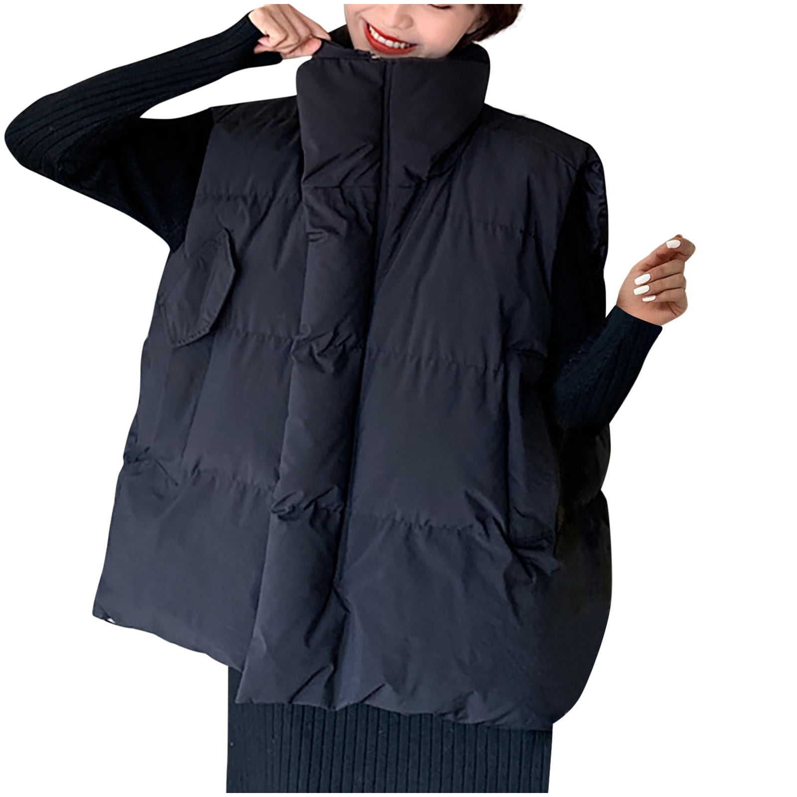DAFPZW Women's Puffer Vest Oversized Lightweight Stand Collar Side ...