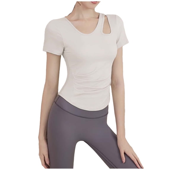 DAFPZW Women's Spring Solid Color Basic Tees Cutout Crewneck Short ...
