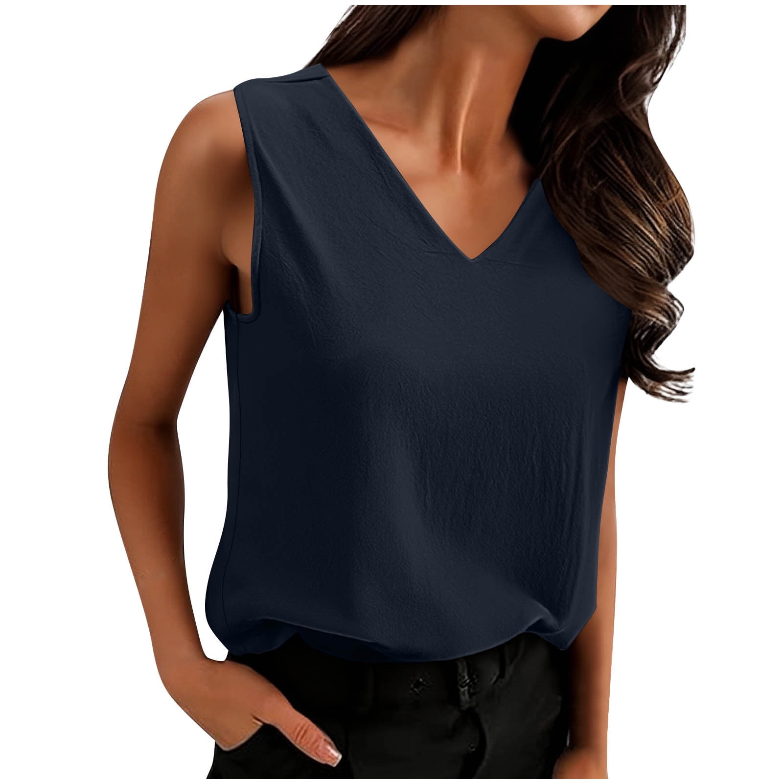 DAFPZW Women's Tank Tops V-Neck Pleated Sleeveless Blouses Dressy ...
