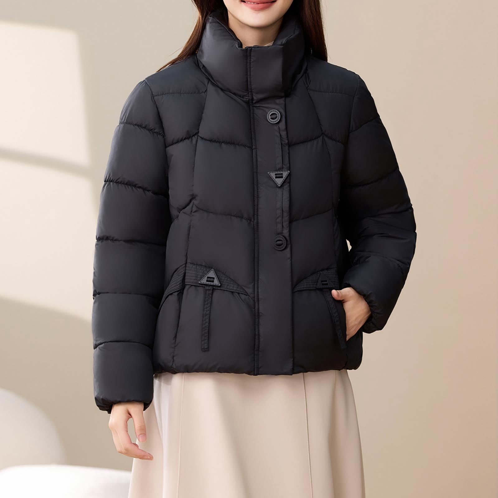 DAFPZW Women's Winter Warm Puffer Coat Cropped Slim Fit Down Jacket ...