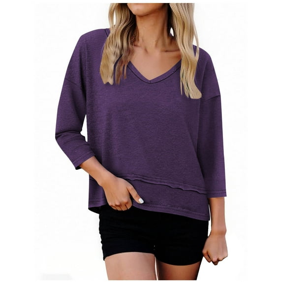 DAFPZW Womens 3/4 Sleeve T-Shirts V-Neck Casual Flowy Tops Fall Fashion ...