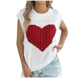 DAFPZW Womens Cap Sleeve Pullover Sweater Loose Casual Cute Heart ...