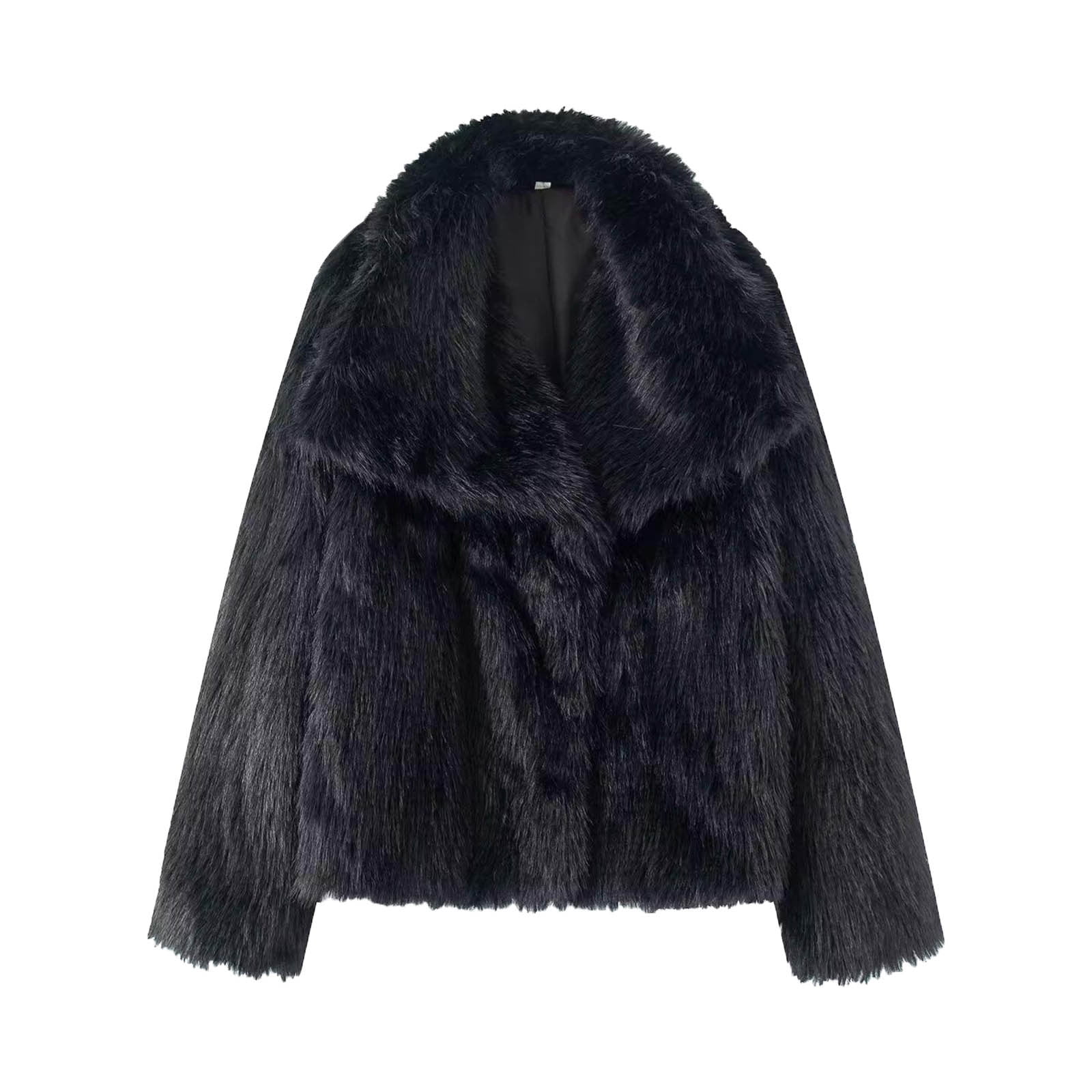 DAFPZW Womens Faux Fur Coats Lapel Open Front Fluffy Shaggy Cardigan ...