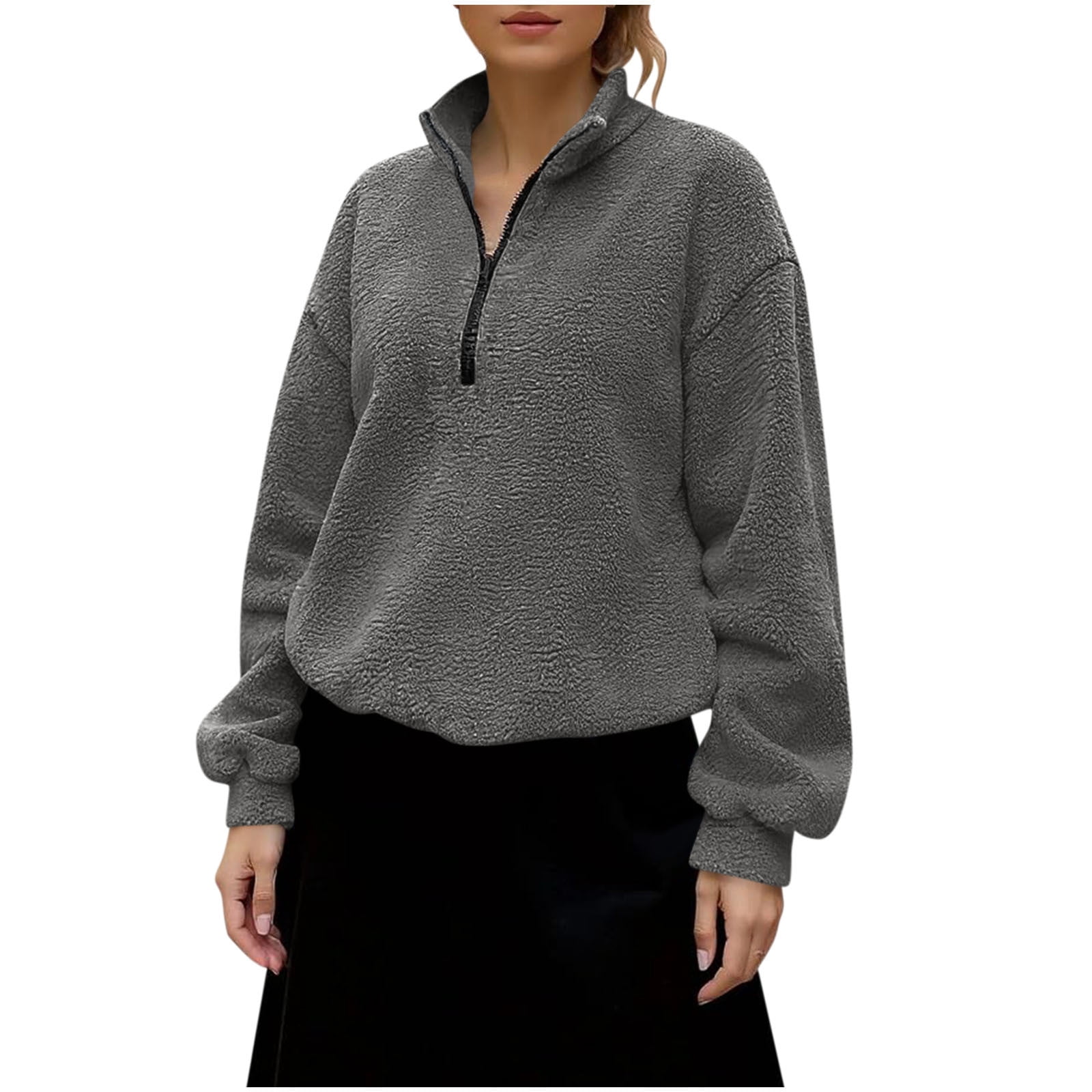 DAFPZW Womens Fuzzy Fleece Pullover Shirts Sherpa Sweatshirts Quarter ...