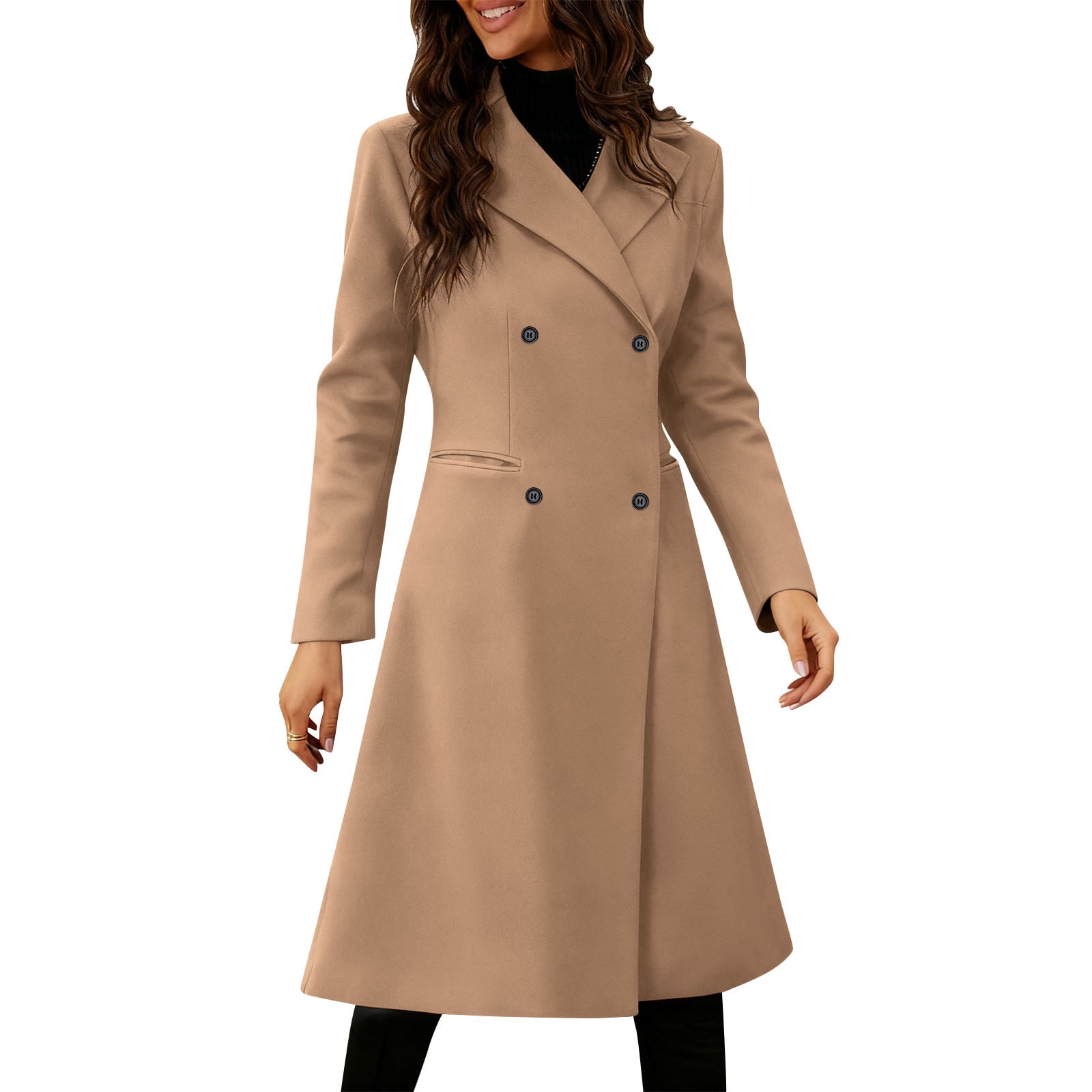 DAFPZW Womens Long Double Breasted Coats Lapel Collar Pea Coat Winter ...