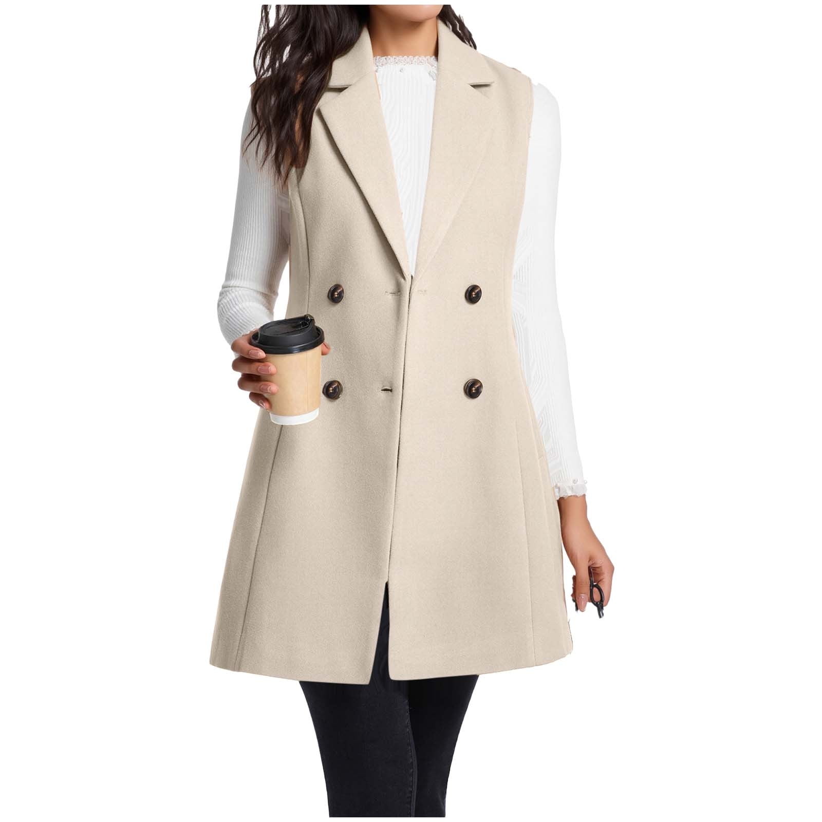 DAFPZW Womens Long Wool Vest Fall Winter Sleeveless Blazer Jackets ...