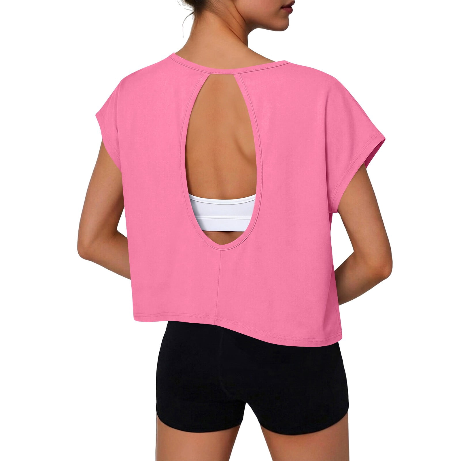DAFPZW Womens Open Back Workout Tops Oversized Crop Gym Shirts Loose ...