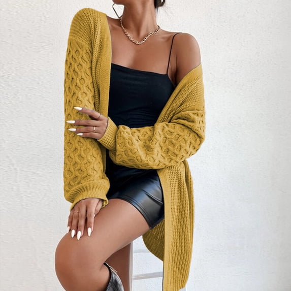 DAFPZW Womens Oversized Cardigan Sweaters Open Front Cable Knit Lantern ...
