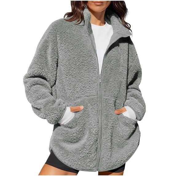 DAFPZW Womens Oversized Sherpa Jacket Fuzzy Fleece Zip Up Jacket Soft ...