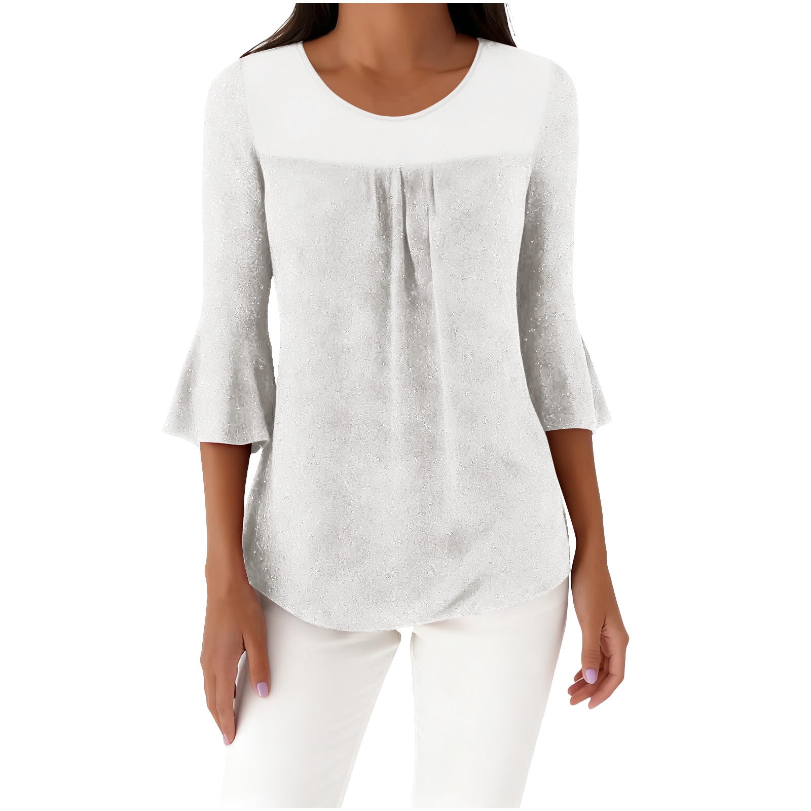 DAFPZW Womens Ruffle 3/4 Sleeve Tops Sparkly Elegant Dressy Blouses ...