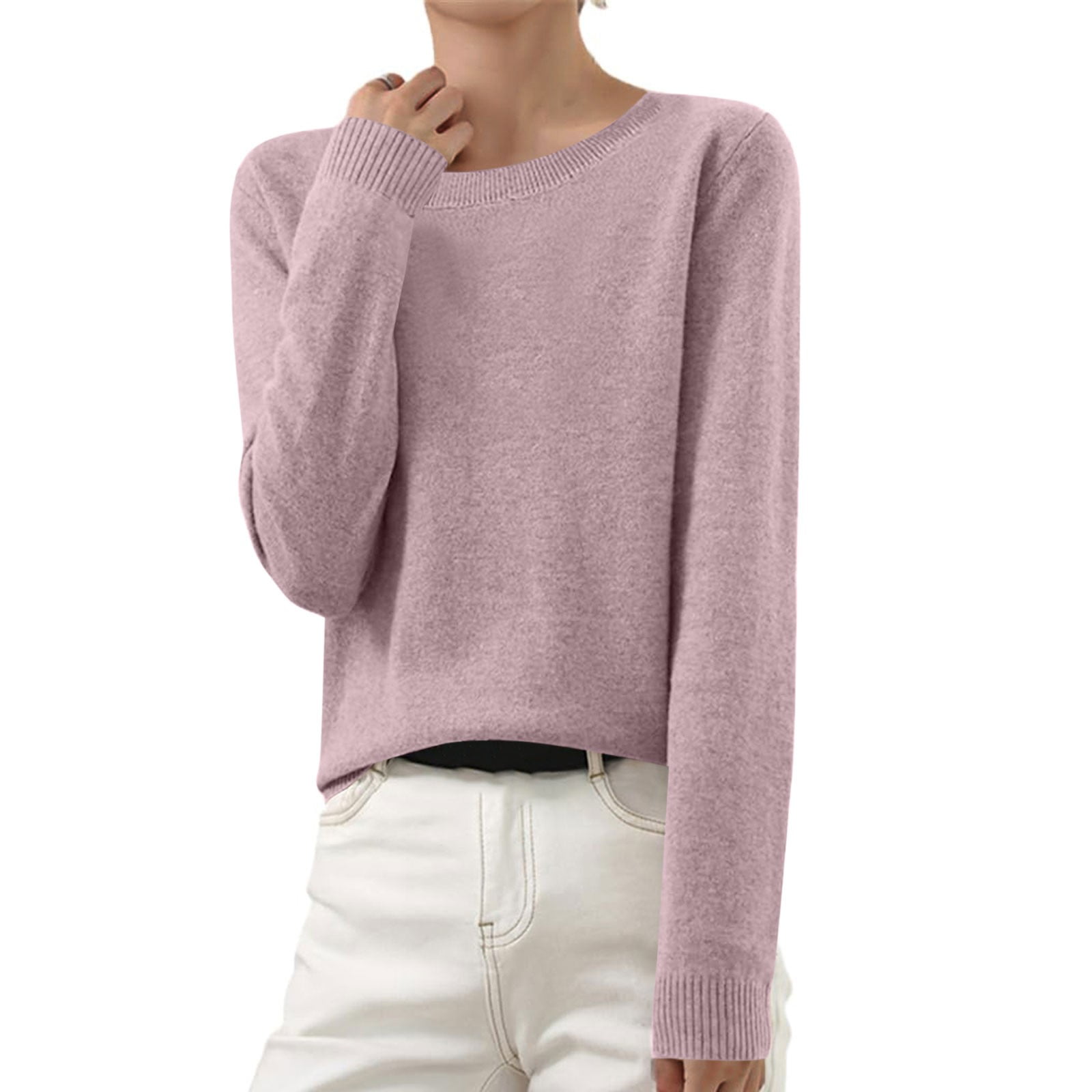DAFPZW Womens Spring Fall Sweater Tops Plain Color Long Sleeve ...