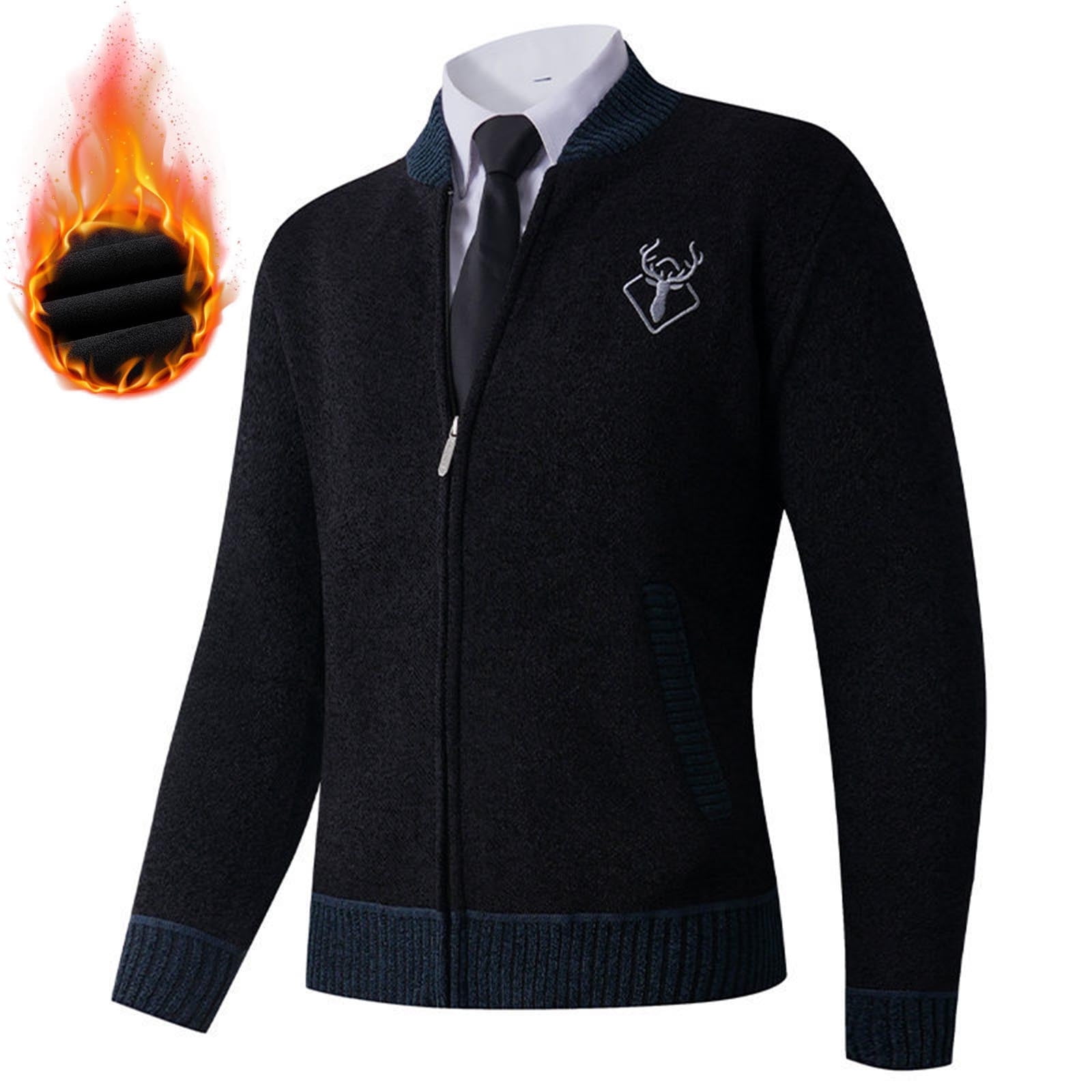 DAFPZW Zip Up Sweater Men, Fleece Lined Baseball Cardigan Sweaters Long ...