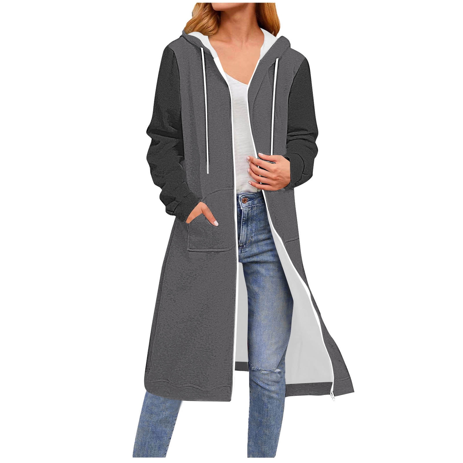 DAFPZW Zip up Long Hoodies for Women Fleece Long Sleeve Casual ...
