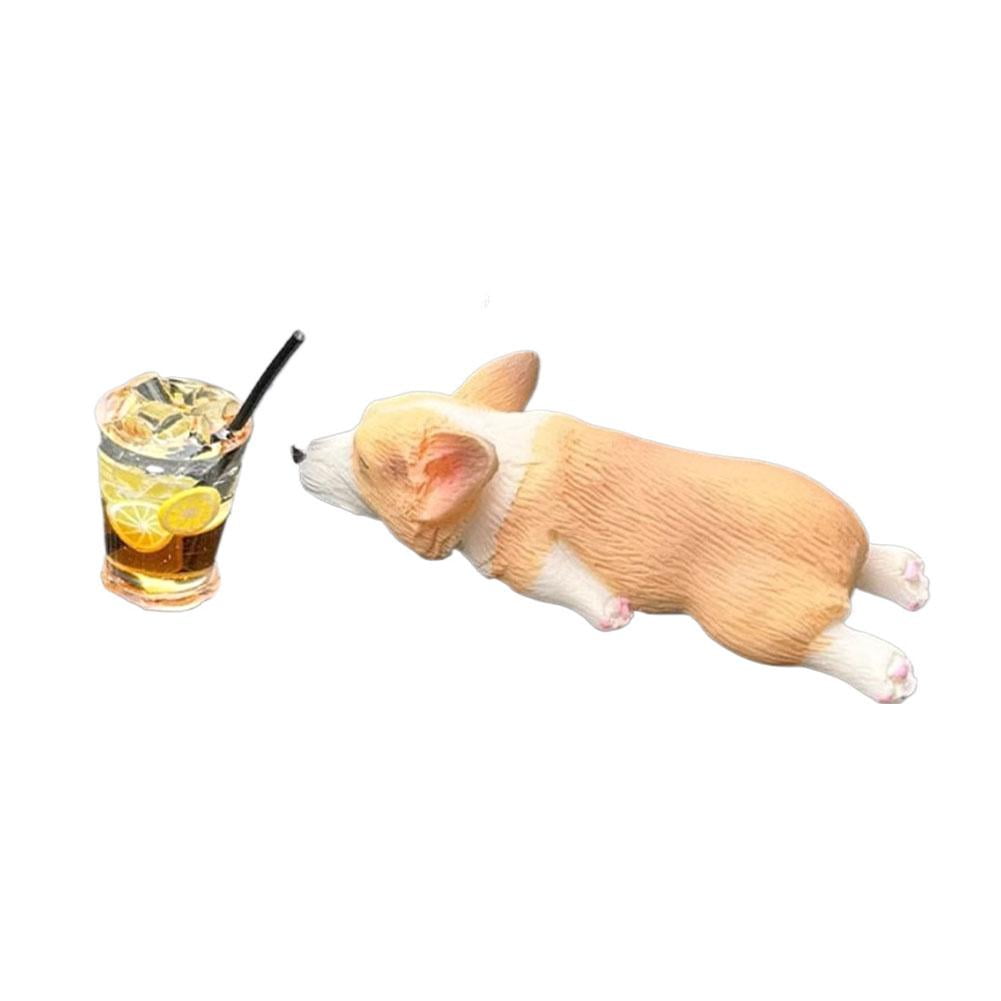 DAGESVGI Adorable Sleeping Corgi Mini Resin Dog Figurine For Dashboard ...