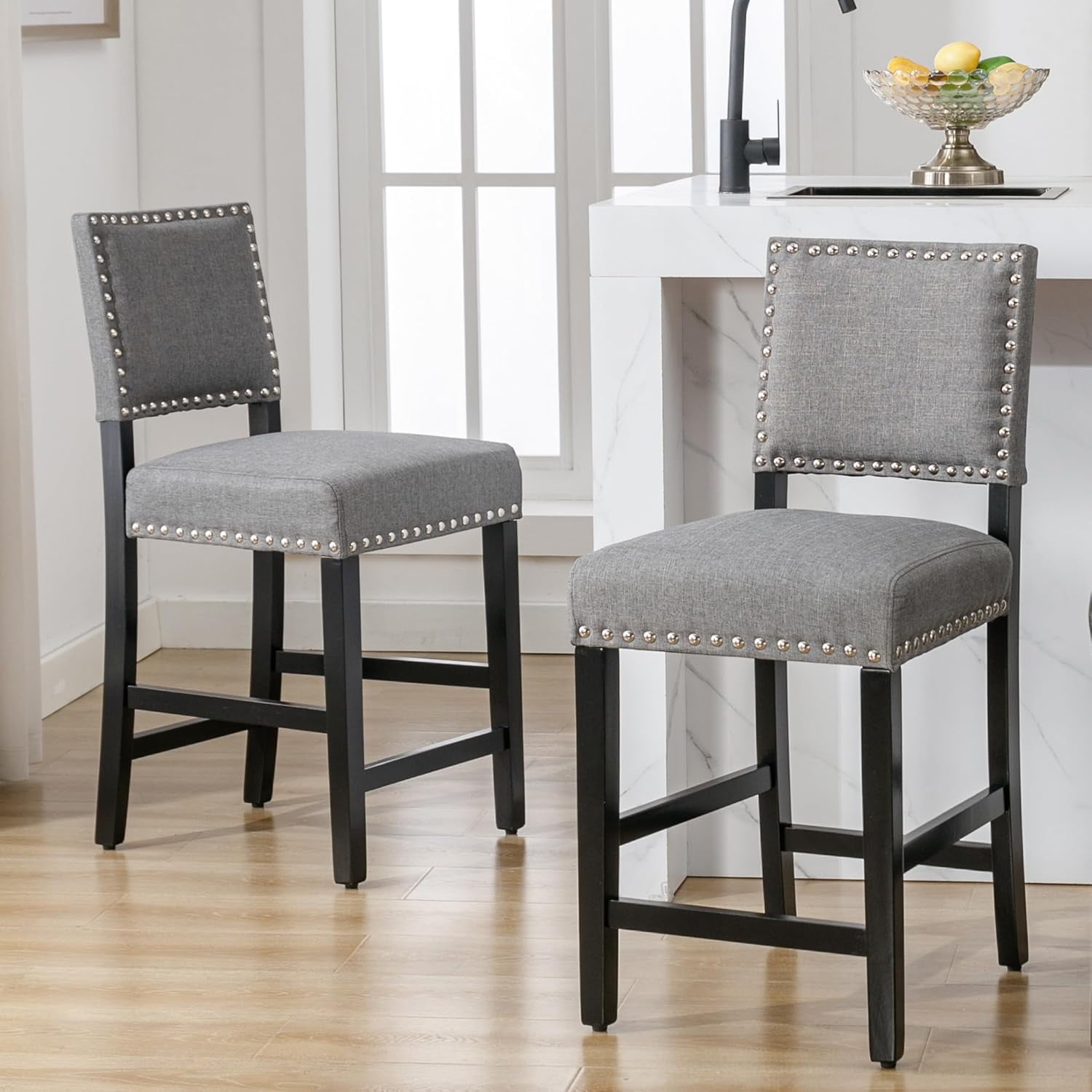 DAGONHIL 24 inch Bar Stools Set of 2, Counter Height Stools, Fabric ...