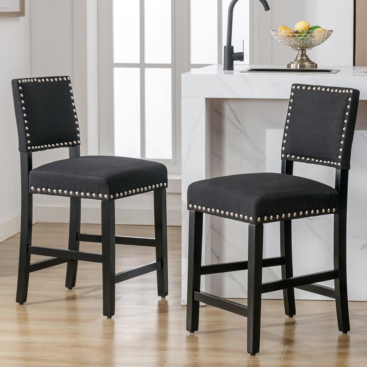 DAGONHIL 24 inch Bar Stools Set of 2, Counter Height Stools, Fabric ...
